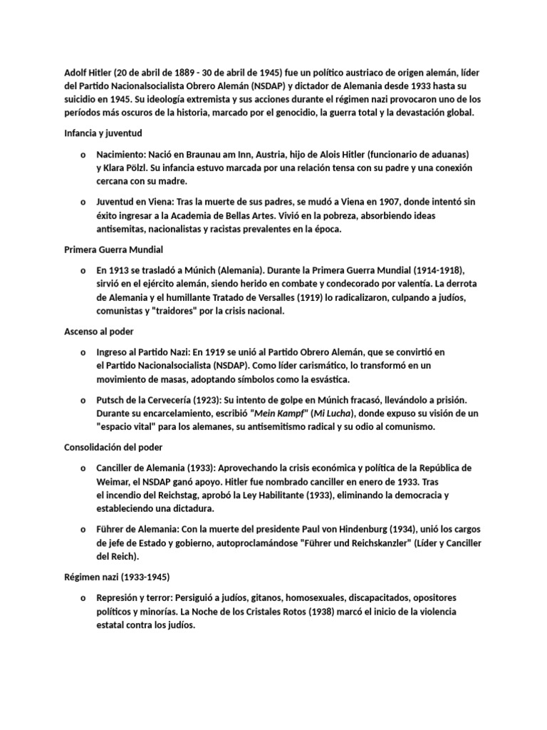 Biografía de Adolf Hitler: Ascenso y Caída | PDF | Alemania nazi ...