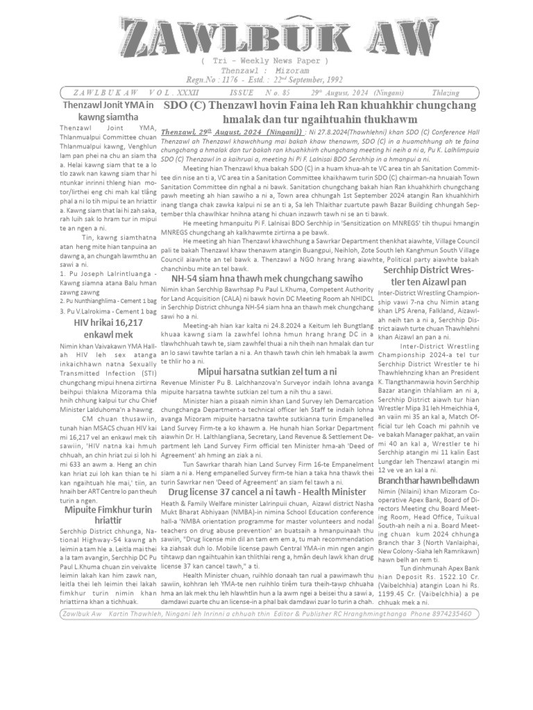 Zawlbuk Aw Ni 29.08.2024 (Ningani) | PDF