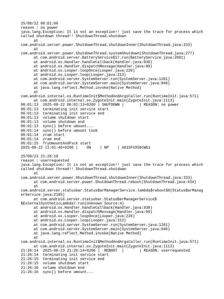 Android Shutdown and Reboot Logs | PDF | Computer Architecture | System ...