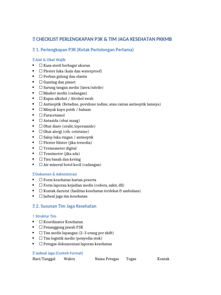 Checklist Perlengkapan P3K PKKMB | PDF