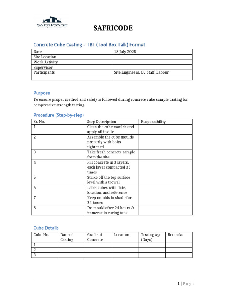 Concrete Cube Casting Procedure Guide | PDF