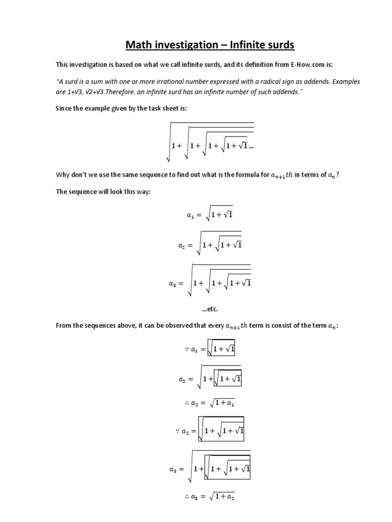 Math Investigation | PDF | Sequence | Infinity