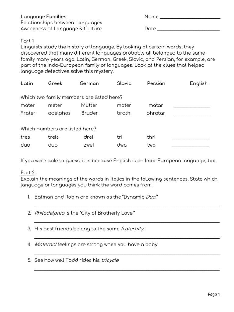 1.language Families - Latin Packet | PDF | Grammatical Gender | Adjective