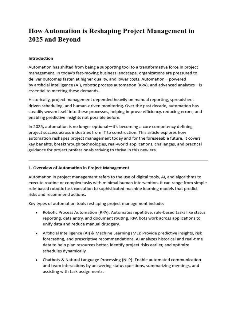 Automation's Impact on Project Management | PDF | Automation ...