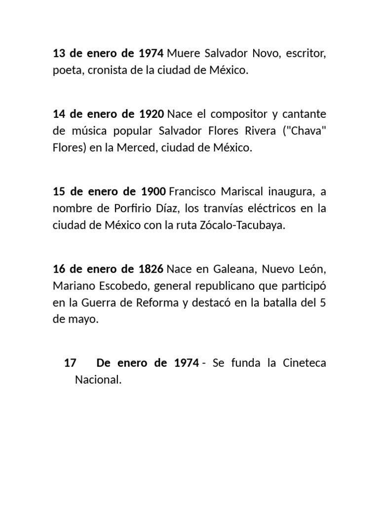 Efemérides de enero en México | PDF