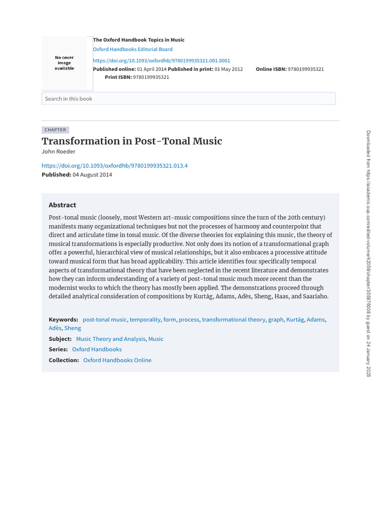 Transformation in Post-Tonal Music - John Roeder | PDF | Scale (Music ...