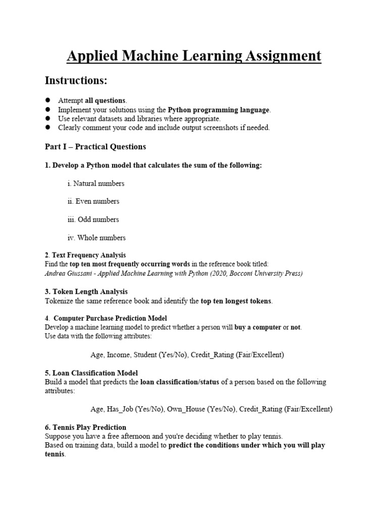 Applied Machine Learning Assignments | PDF