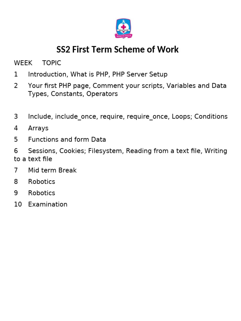 SS2 RAI First Term Scheme of Work | PDF | Php | Http Cookie