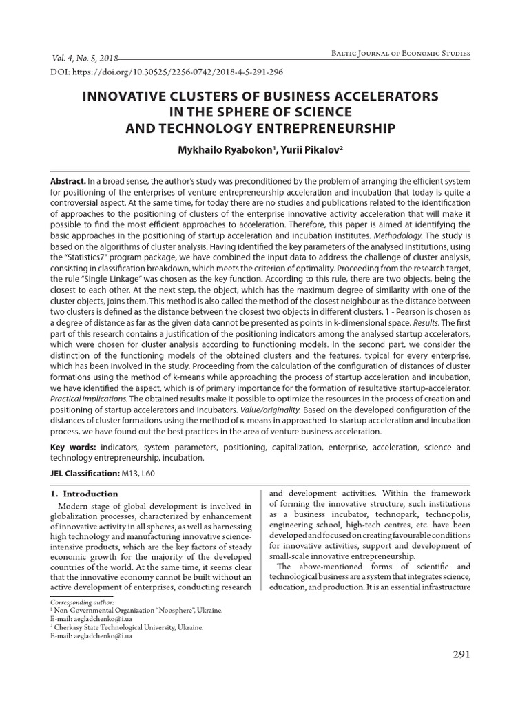 Innovative Clusters of Business Accelerators in The Sphere of Science and Technology ...