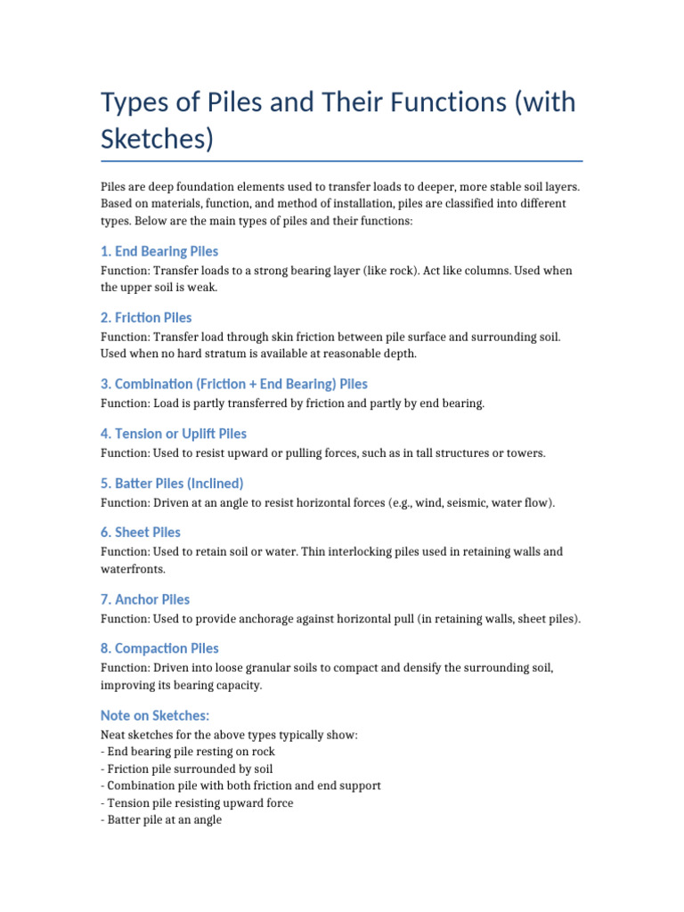 Types and Functions of Piles | PDF