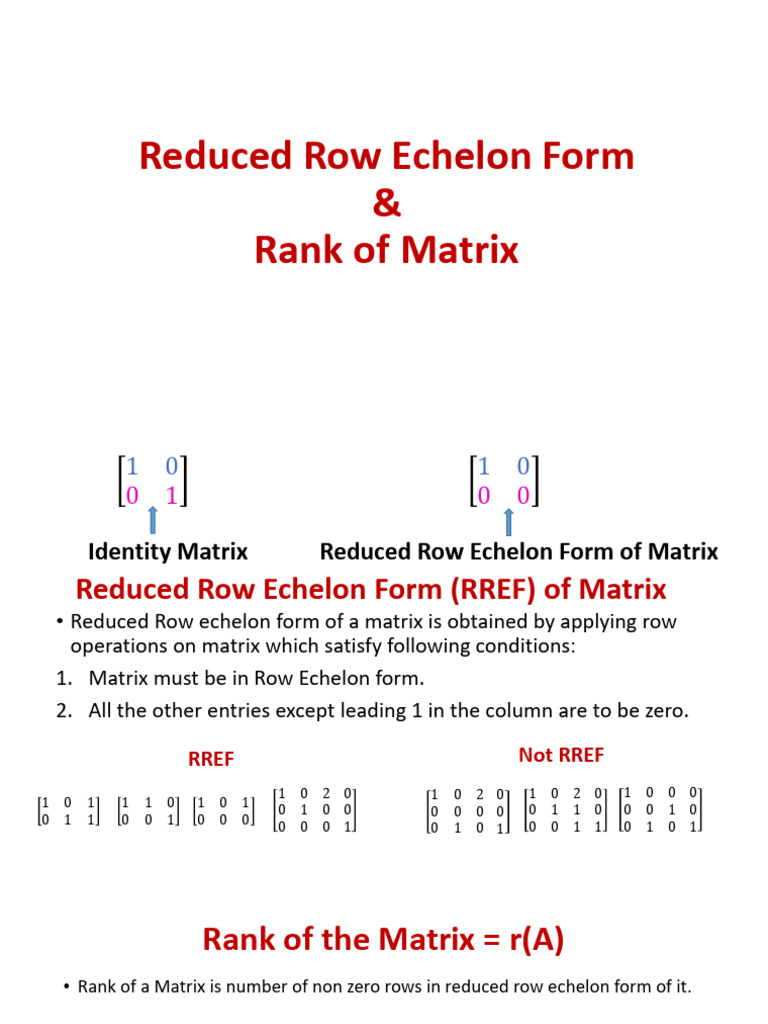 L7 - Reduced Row Echelon Form Rank of Matrix | PDF | Mathematical ...
