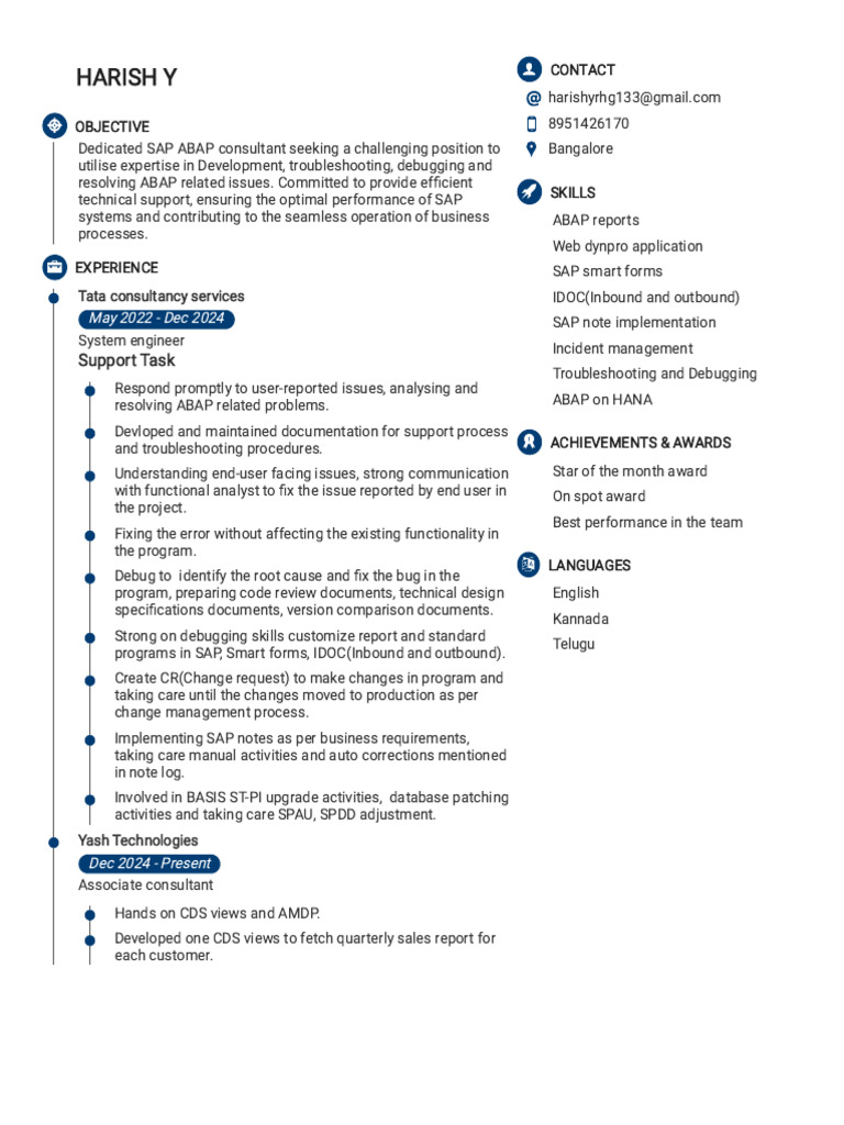 CV_Harish_Y (1) | PDF | Information Technology | Computing