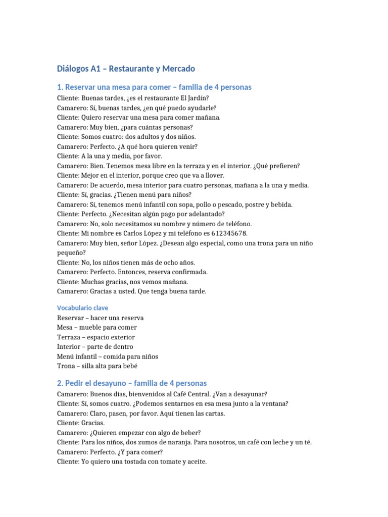 Diálogos de Reservas y Compras | PDF | Fruta | Cocinando