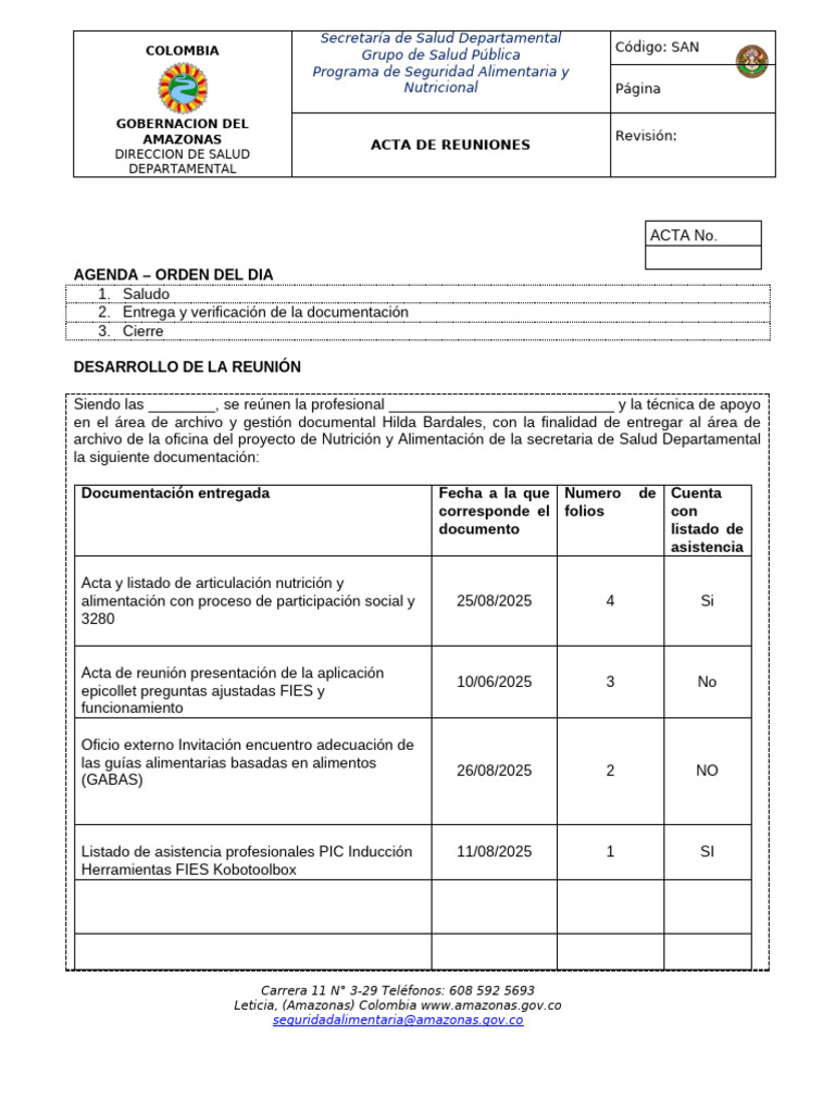 Acta Formato de Entrega Documentacion Area de Archivo - Sdd (1)[1] | PDF