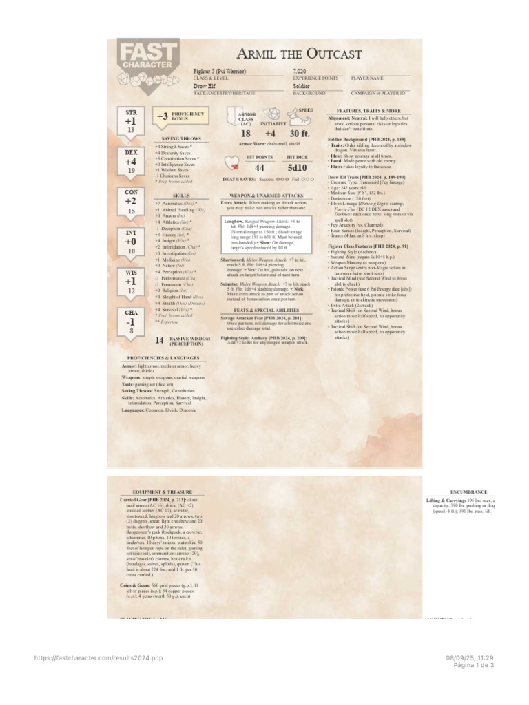 Fast Character - Drow Elf Fighter 5 (Psi Warrior) - PHB 2024 | PDF ...