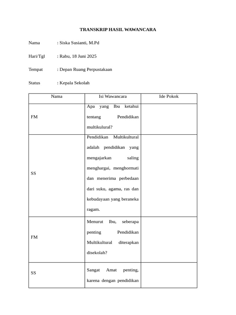 Transkrip Hasil Wawancara | PDF