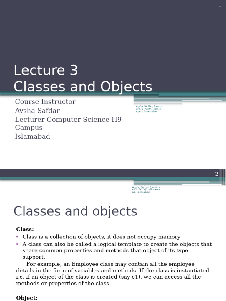 Lecture 3 Classes and Objects | PDF | Constructor (Object Oriented ...