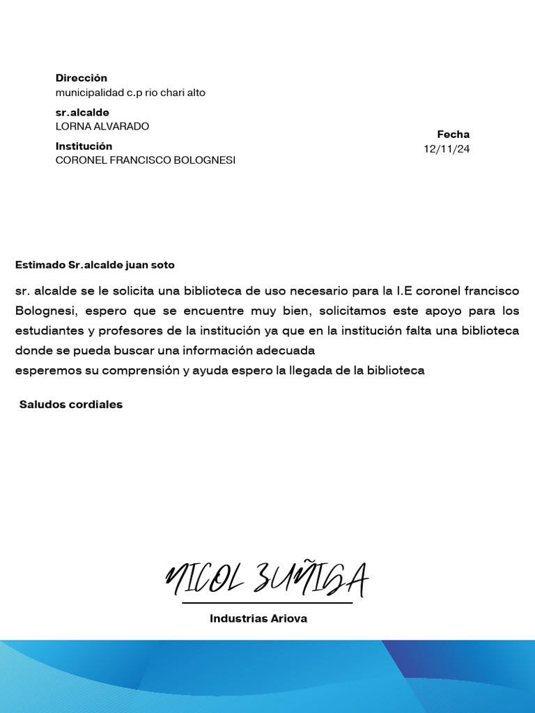 Documento A4 Carta Formal Solicitud Sencilla Azul y Blanco | PDF