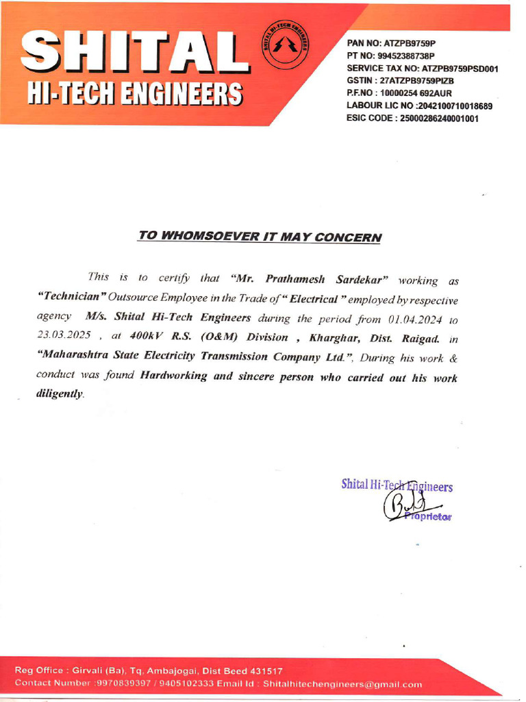 Prathmesh Exp Certificate | PDF