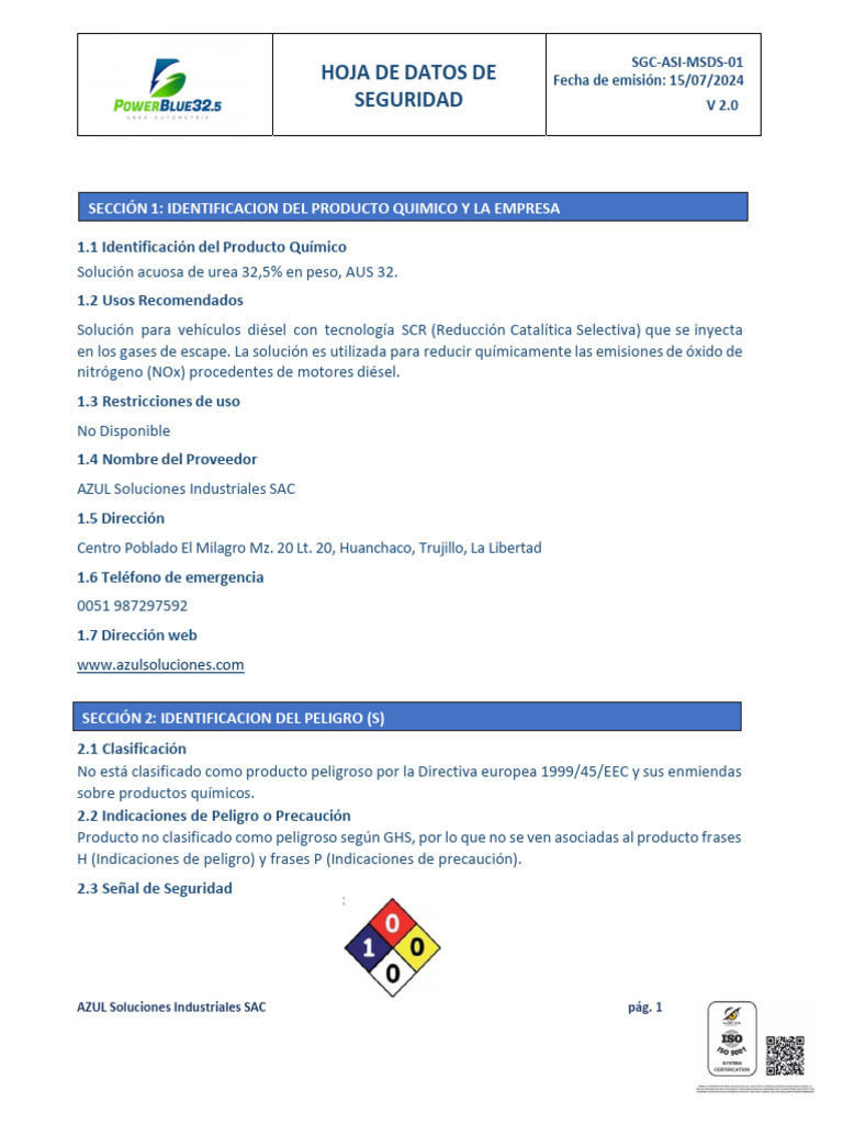 Hoja MSDS PB V2 | PDF | Agua | Contaminación