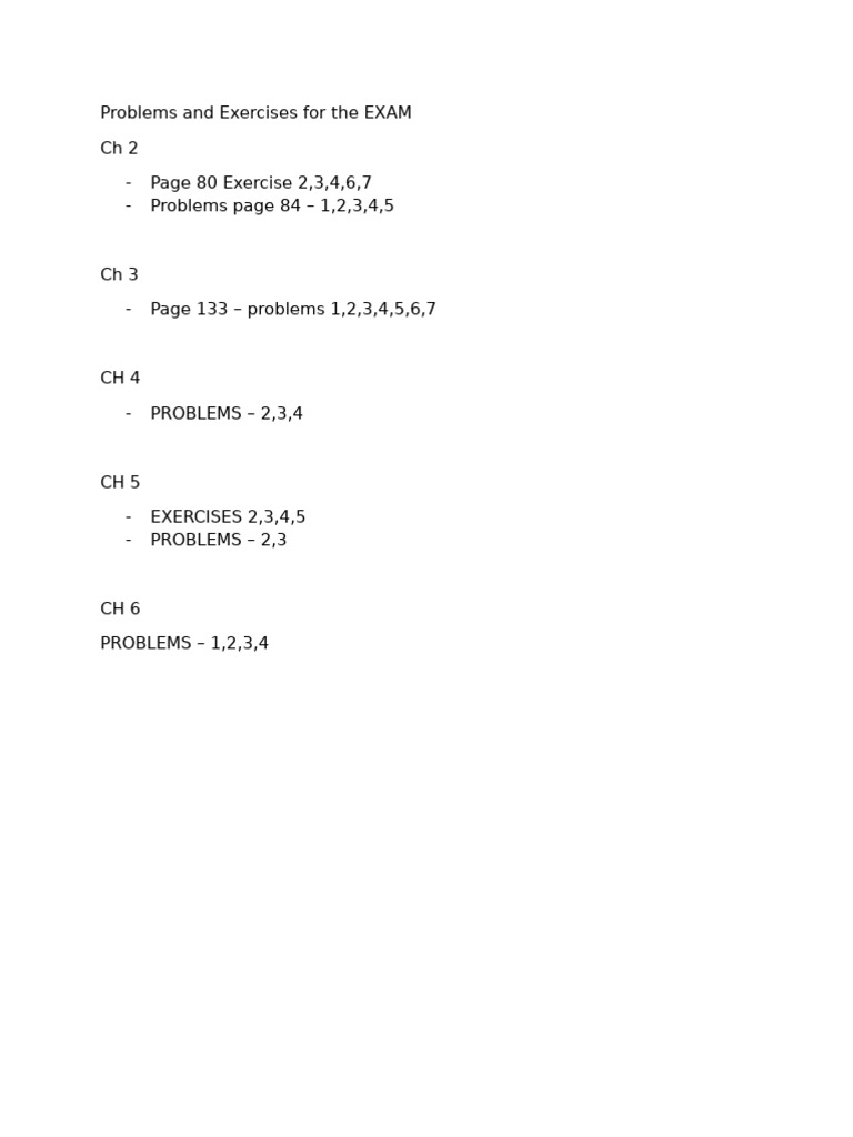 Exercises and Problems For Exam | PDF