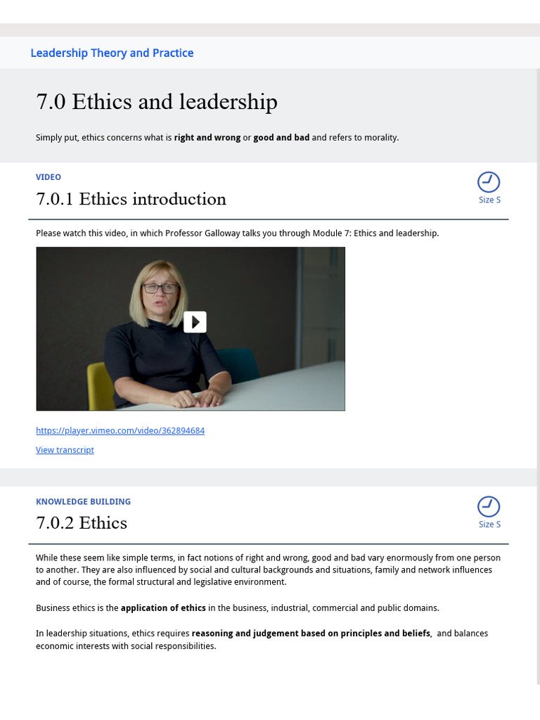 7.0 Ethics and Leadership | PDF | Leadership | Morality
