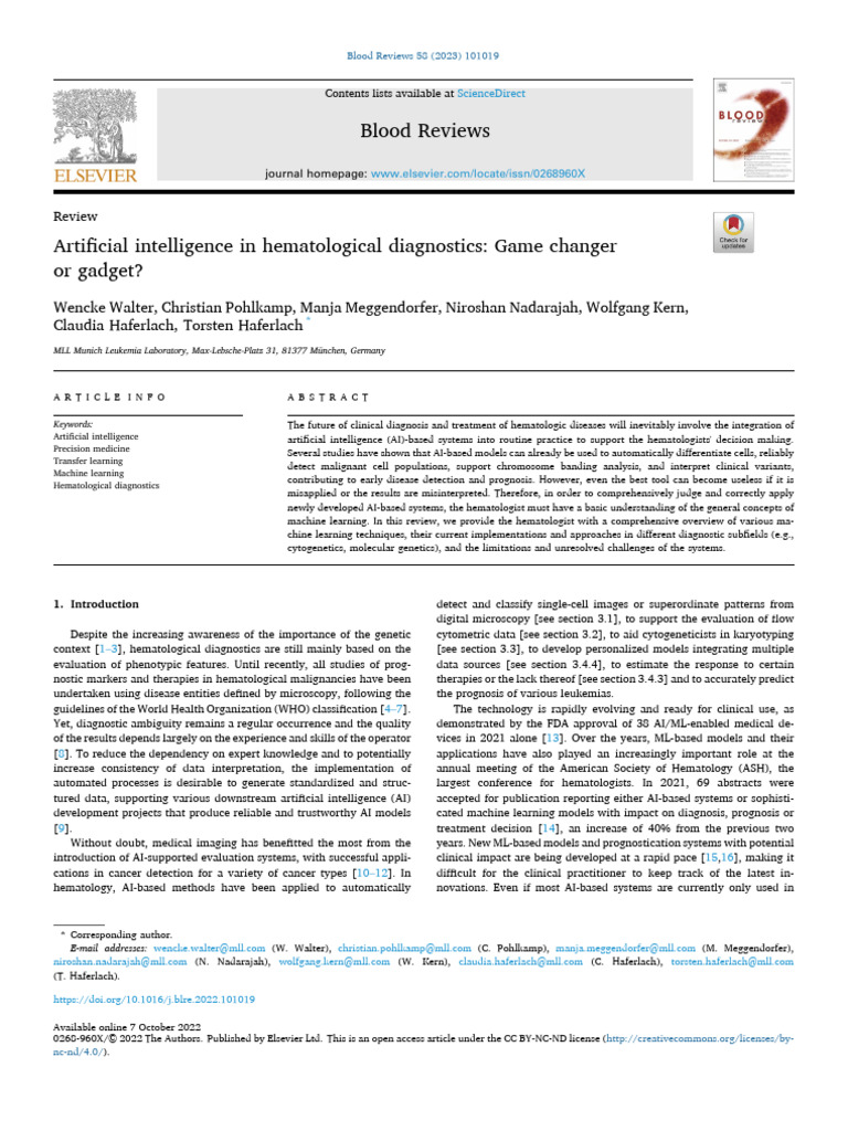 AI in Hematology: Diagnostics Revolution | PDF | Machine Learning ...