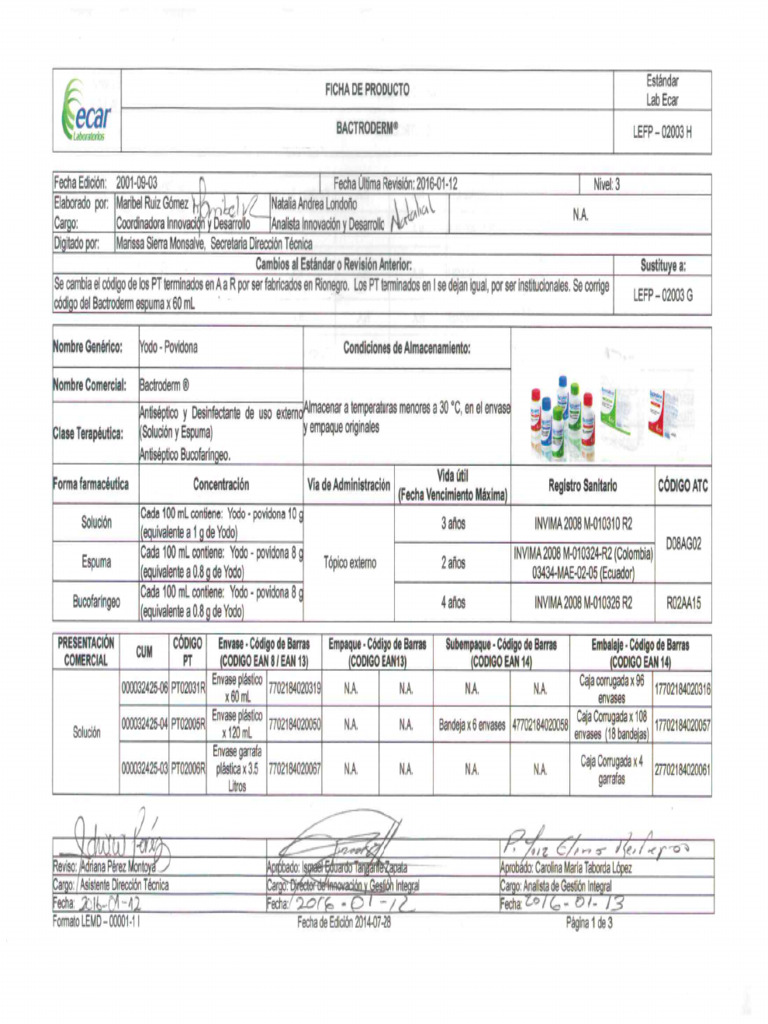 Yodopovidona Espuma y Solucion Ecar | PDF