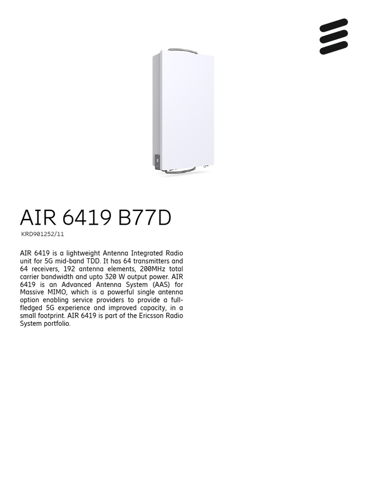 Ericsson AIR 6419 B77D Specifications | PDF | Antenna (Radio ...