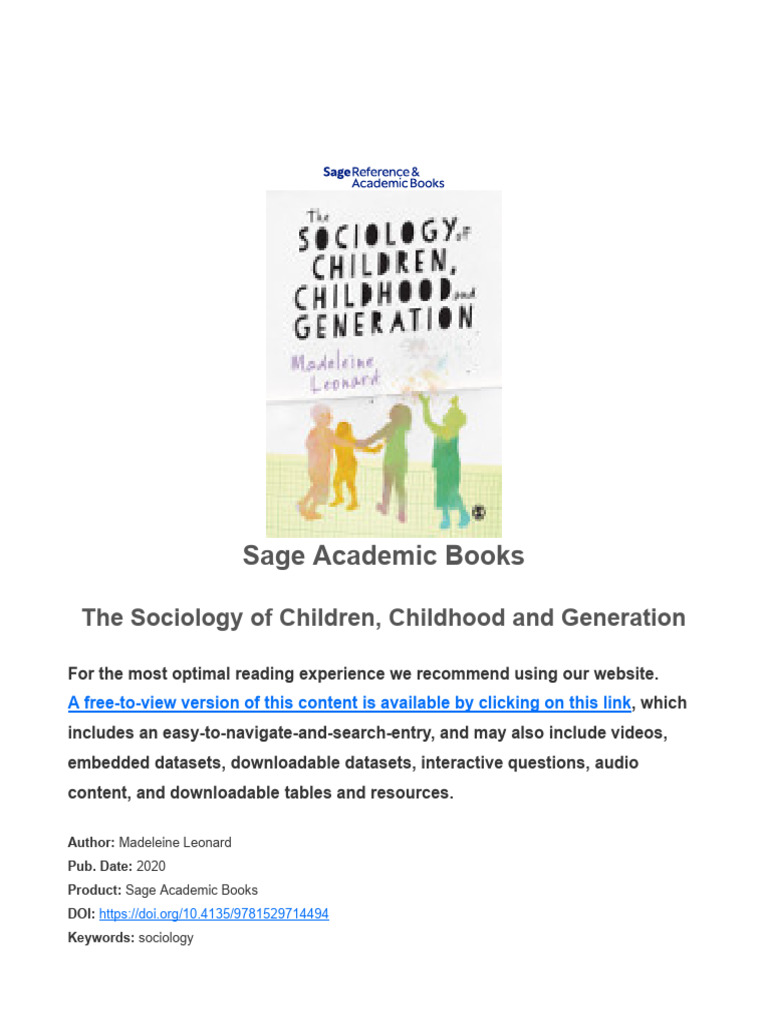 01 Introduction The Sociology of Children Childhood and Generation | PDF | Sociology | Citizenship