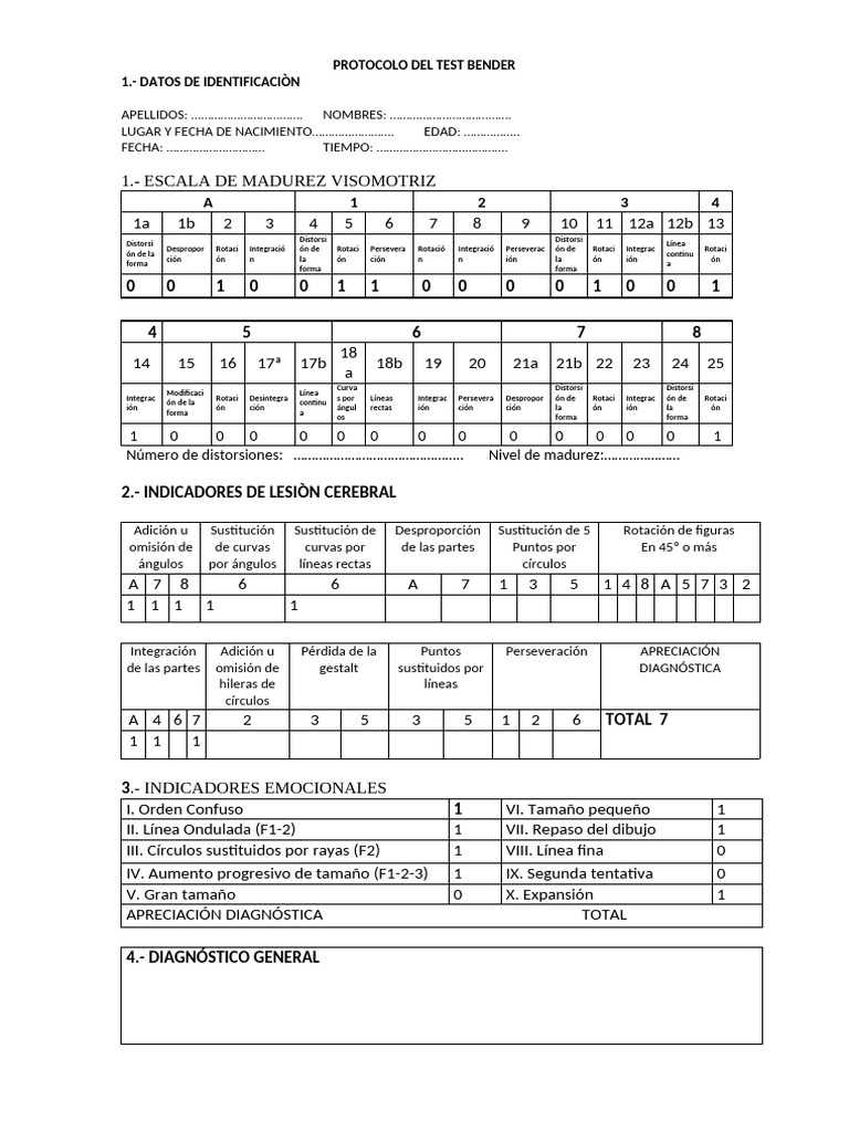 Protocolo de Evaluación Bender | PDF
