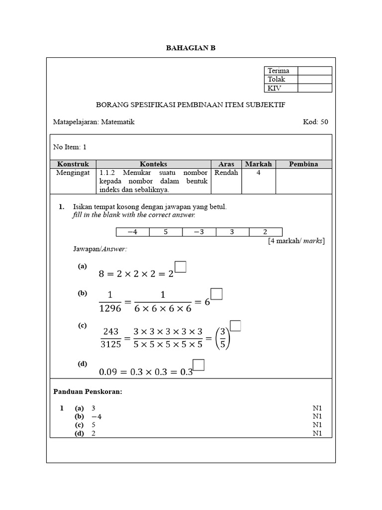 UASA Matematik Ting 3 - JSI Bahagian B | PDF