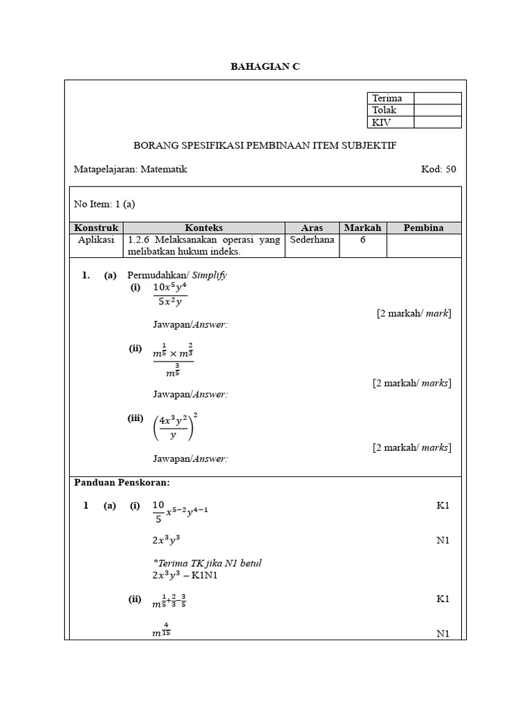 UASA Matematik Ting 3 - JSI Bahagian C | PDF