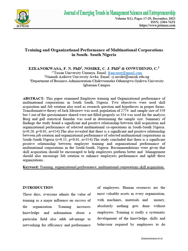 Paper+2+ +Employee+Training+an+d+Organ+Izational+Performance+Corrected | PDF | Cognition | Science