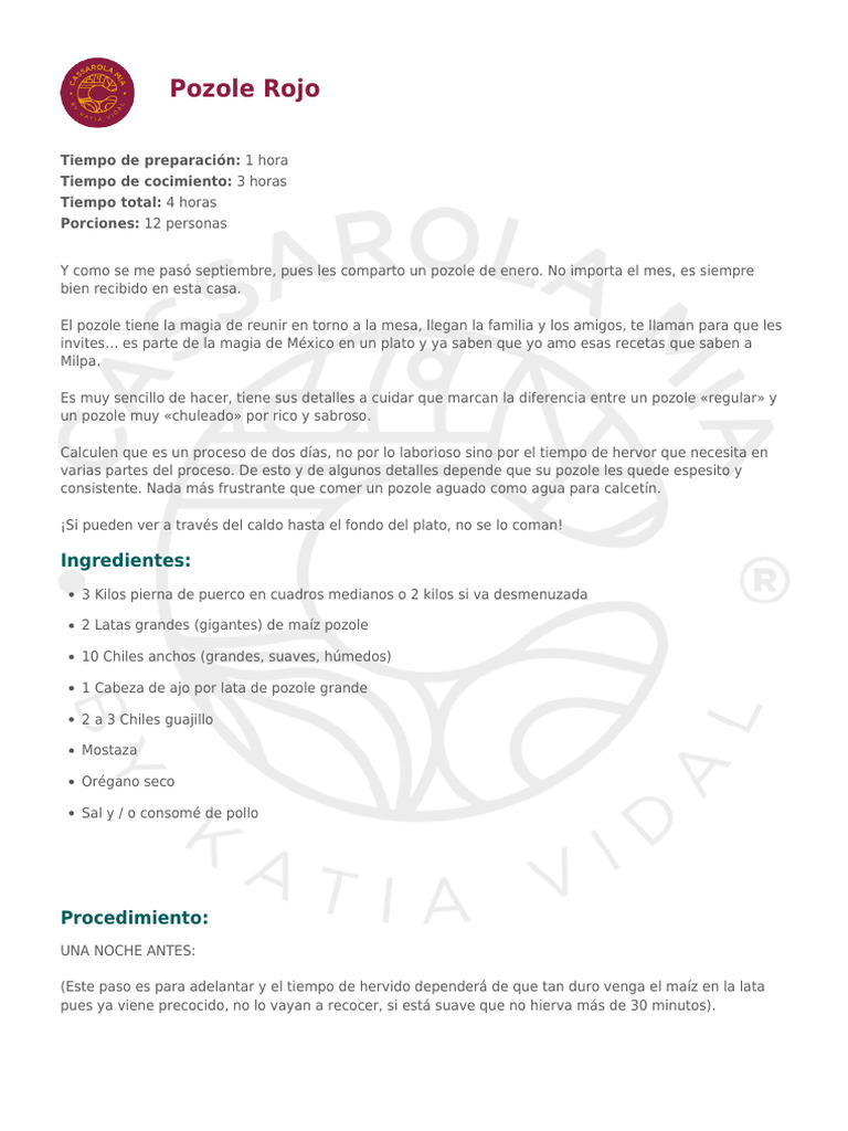 Receta de Pozole Rojo Tradicional | PDF | Caldo | Hirviendo