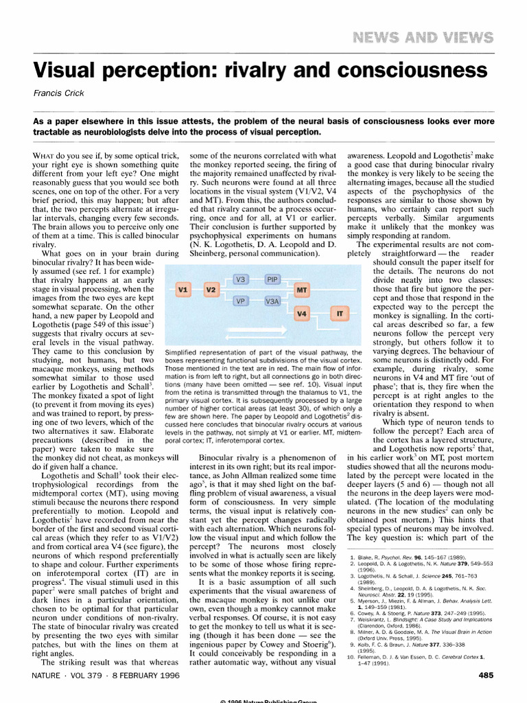(Nature 1996-Feb Vol. 379 Iss. 6565) Crick, Francis - Visual Perception ...