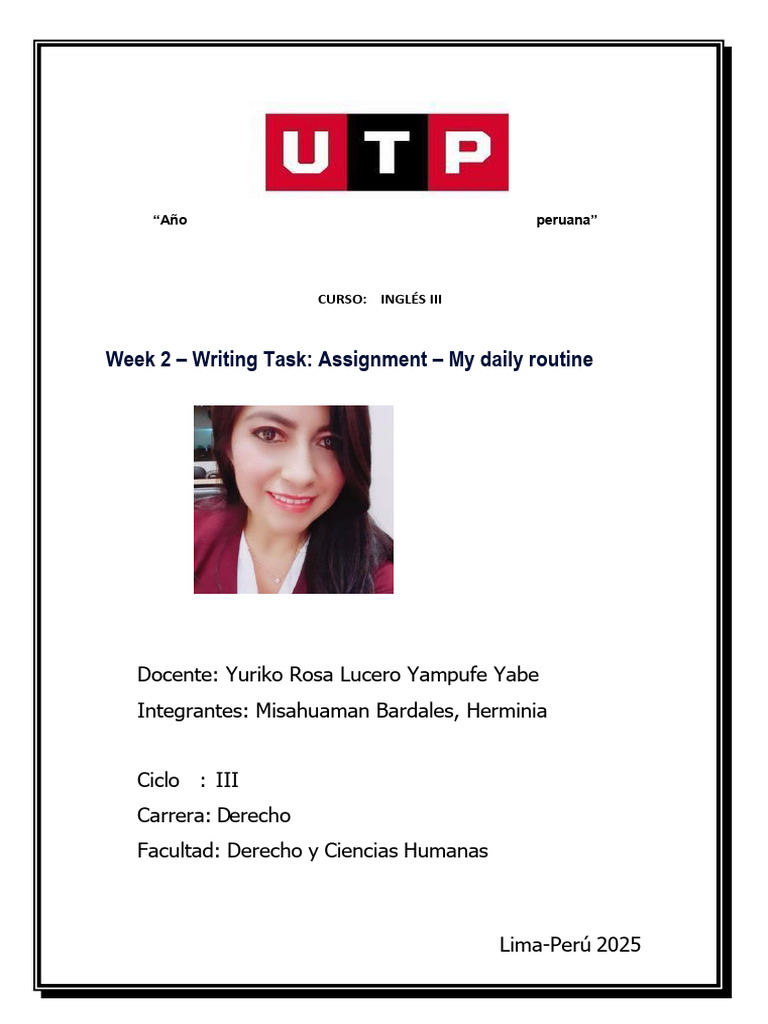 Week 2 - Writing Task Assignment - My Daily Routine | PDF