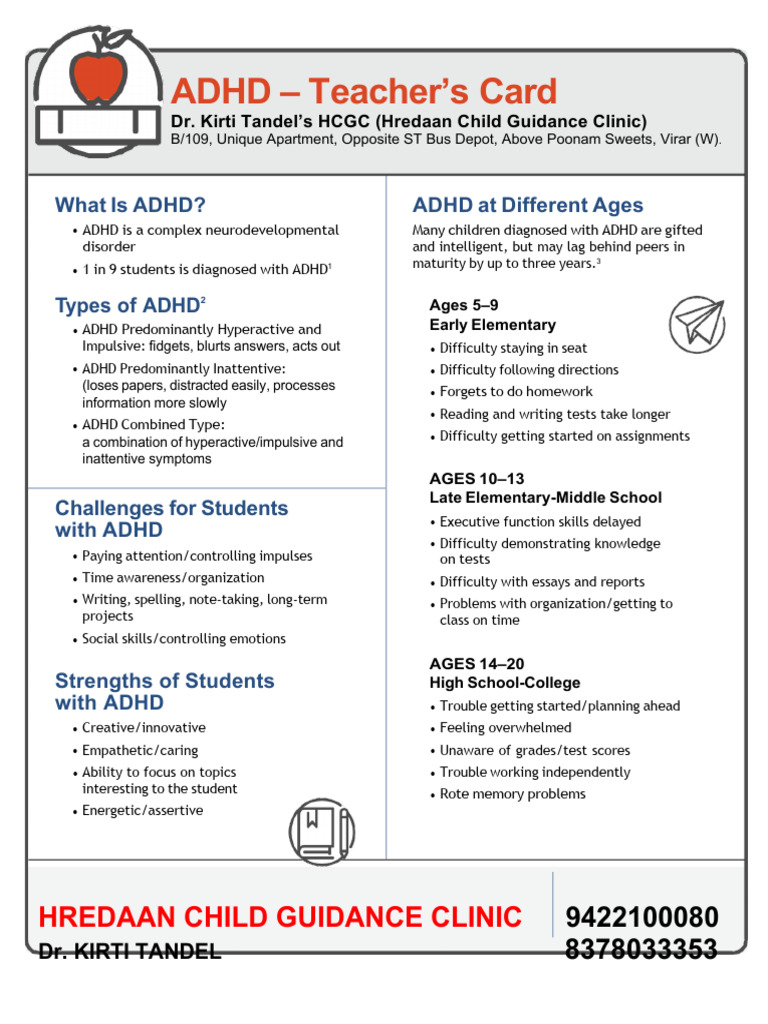ADHD - Teachers Card | PDF | Attention Deficit Hyperactivity Disorder ...