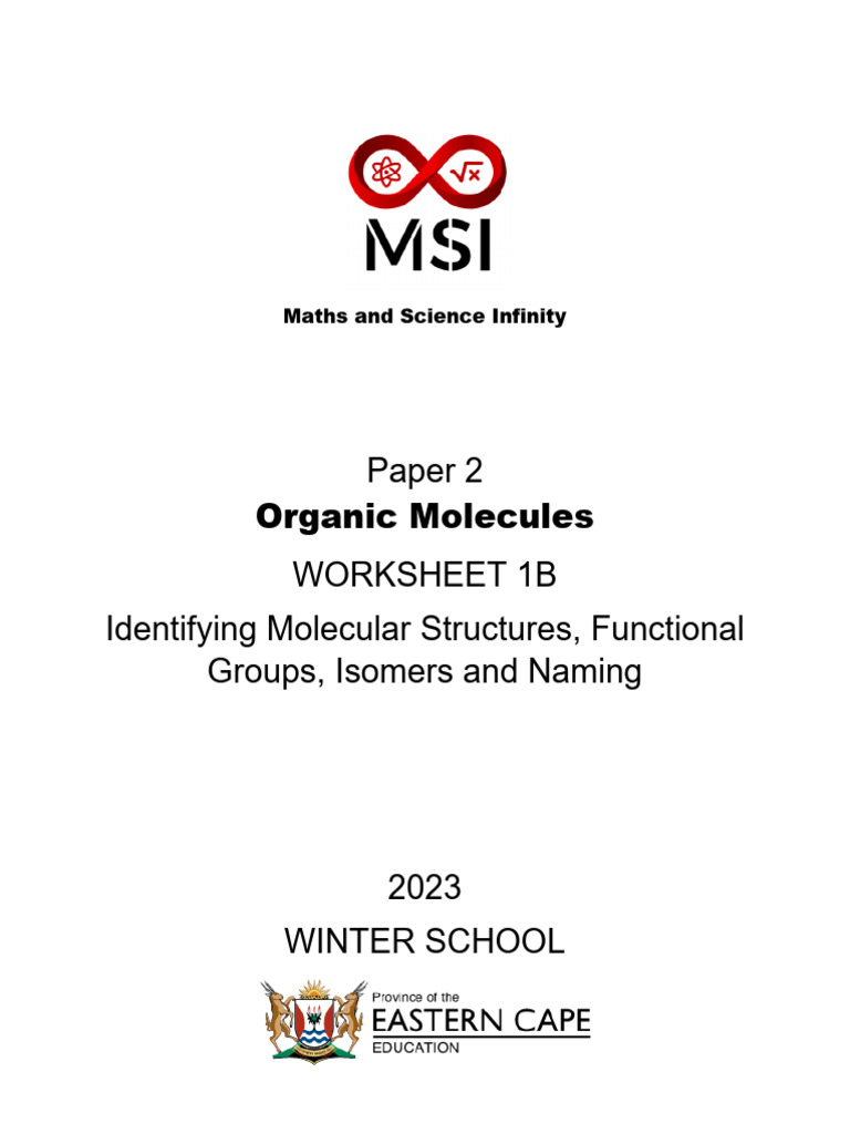 Organic Chemistry - Worksheet 1B - Identifying Molecular Structures ...