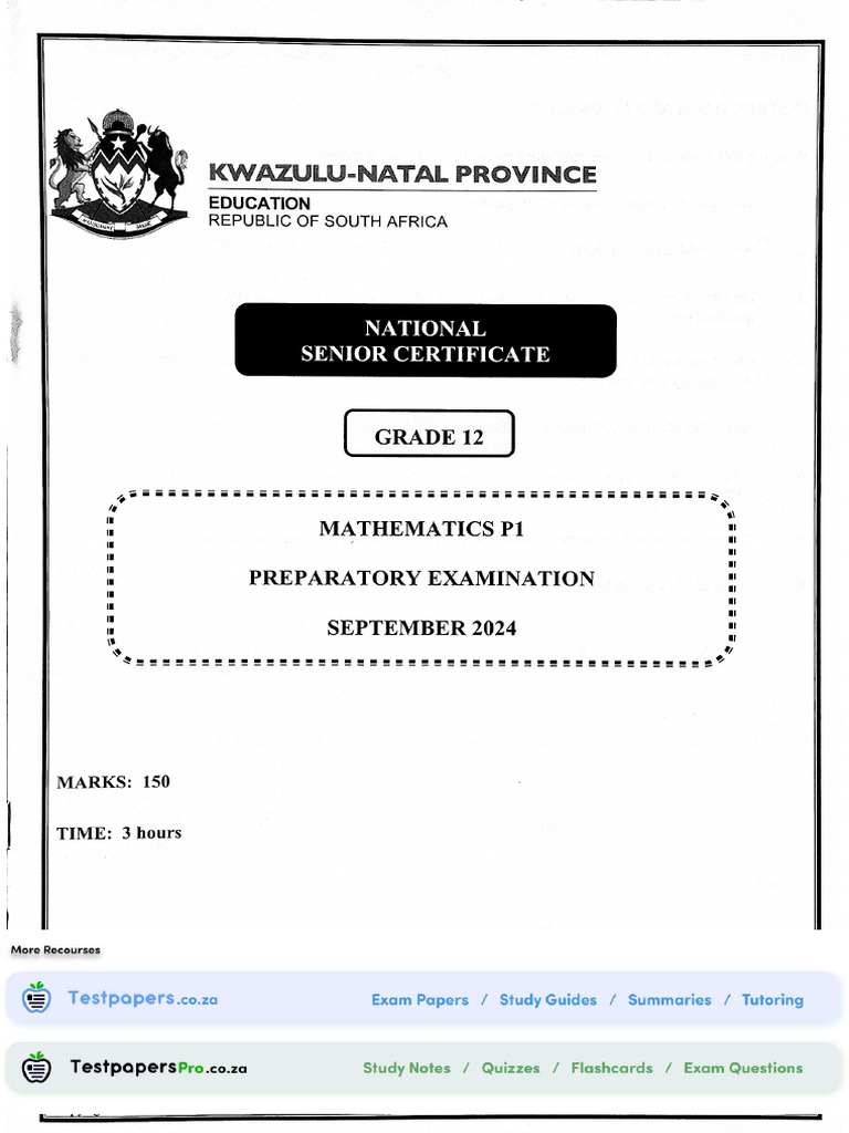 KZN GR 12 Mathematics - P1 | PDF