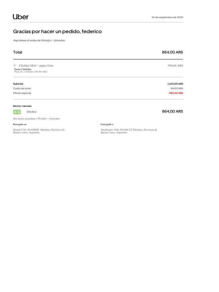 Uber Eats Receipt | PDF