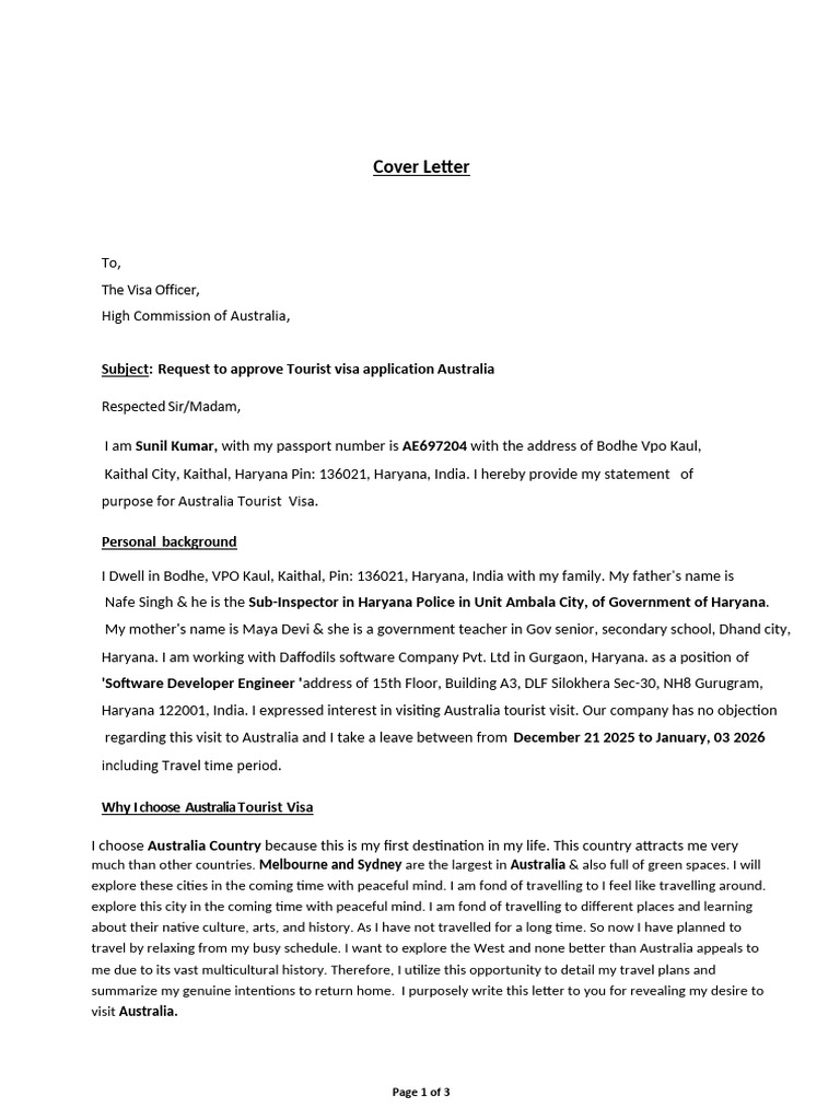 Cover Letter Australia Sunil KR | PDF | Sydney | Melbourne