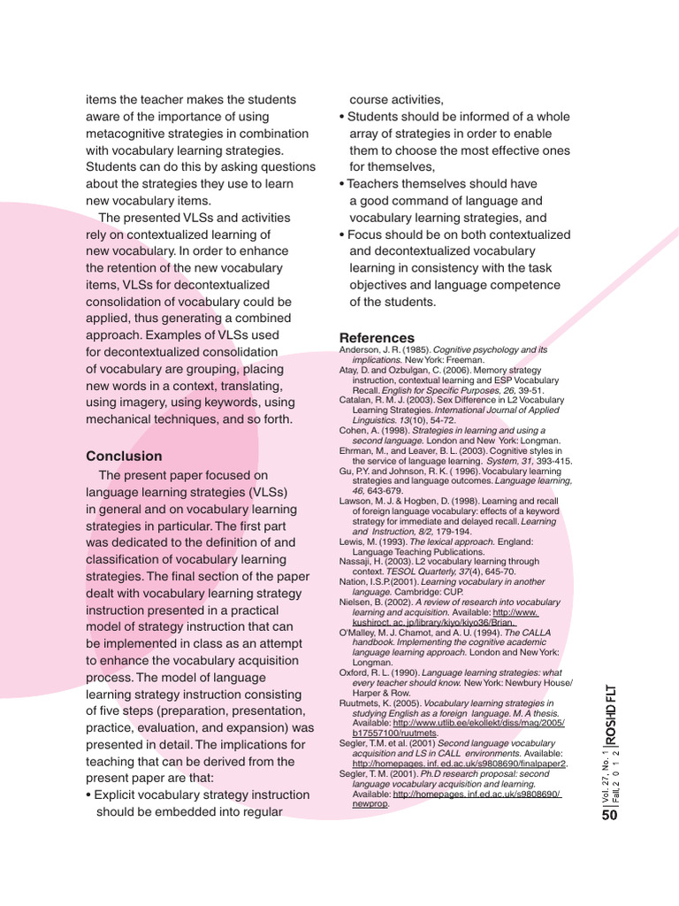 Vocabulary Learning Strategy Instruction | PDF | Vocabulary | Learning