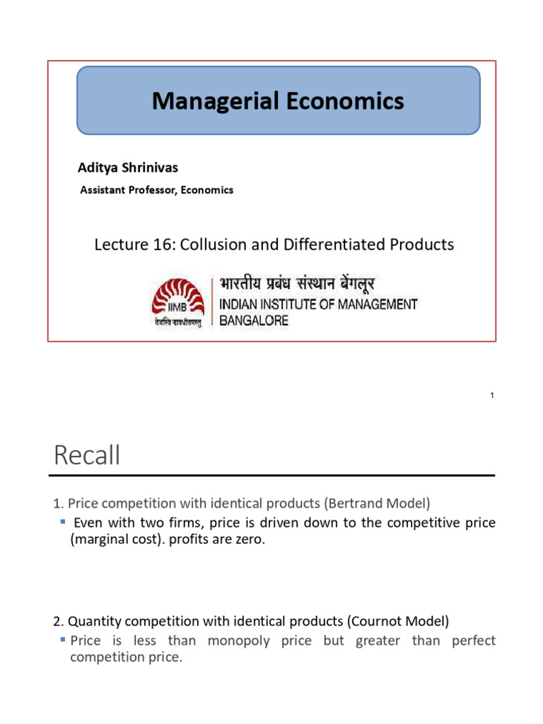 Lecture 16 Oligopoly II | PDF | Oligopoly | Profit (Economics)