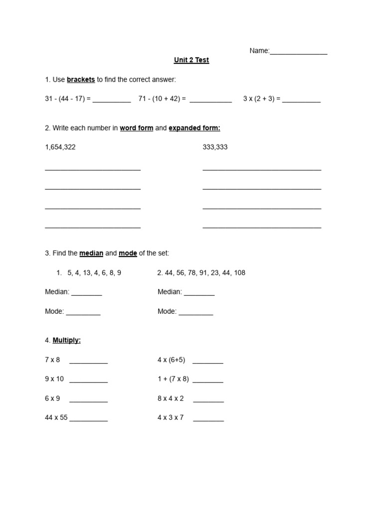 Grade 4 Unit 2 TEST | PDF