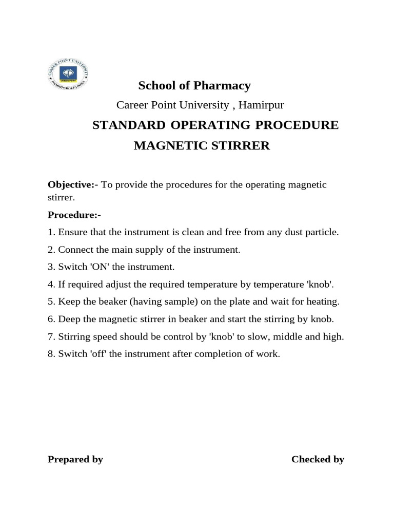 SOP for Operating Magnetic Stirrer | PDF