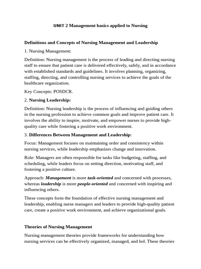 Nursing Management Basics Overview | PDF | Leadership | Nursing