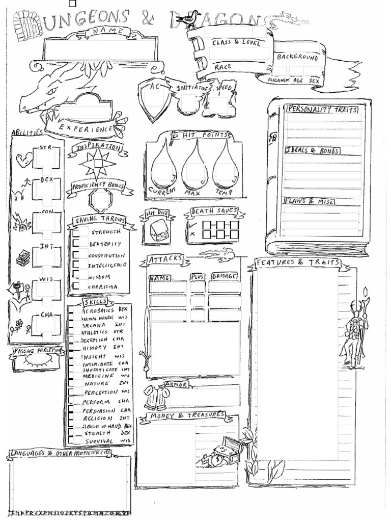 Fillable D&D 5e Whimsical Character Sheet | PDF