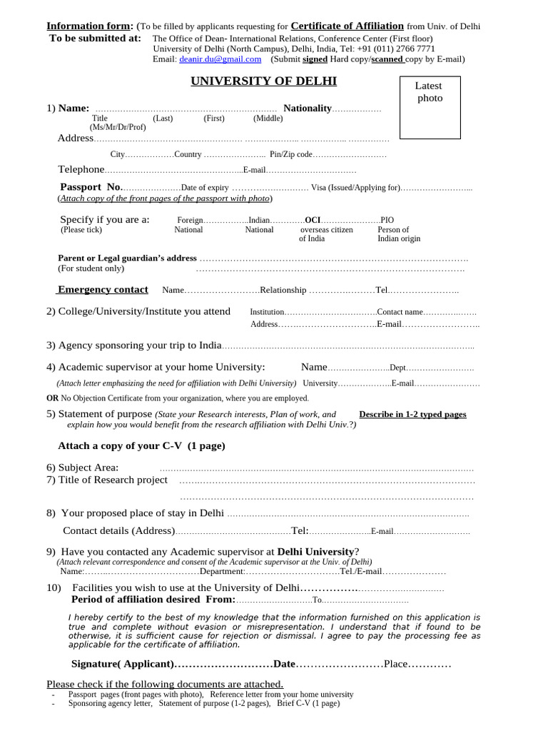 Certificate of Affiliation Application Form | PDF | Government And ...
