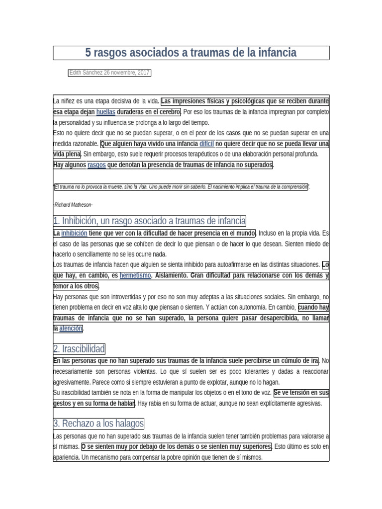 5 Rasgos de Traumas Infantiles | PDF | Trauma psicólogico | Ira